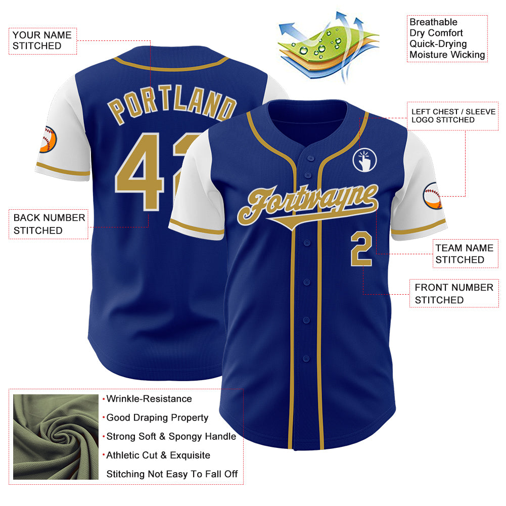 Custom Royal Old Gold-White Authentic Two Tone Baseball Jersey Free ...