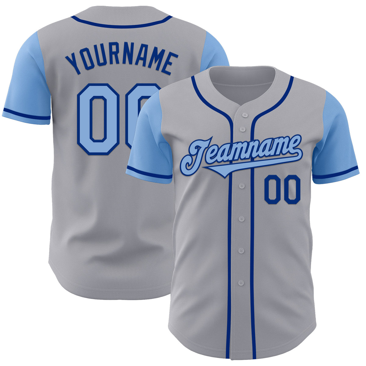 Custom Gray Light Blue-Royal Authentic Two Tone Baseball Jersey Free ...