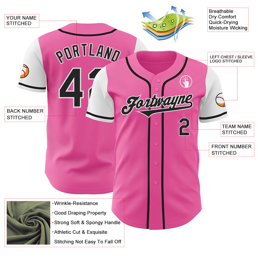 Custom Pink Black-White Authentic Two Tone Baseball Jersey Free ...
