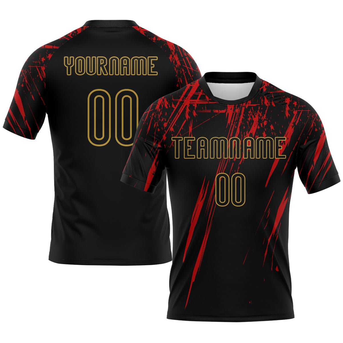 Custom Black Red-Old Gold Splash Sublimation Volleyball Uniform Jersey ...