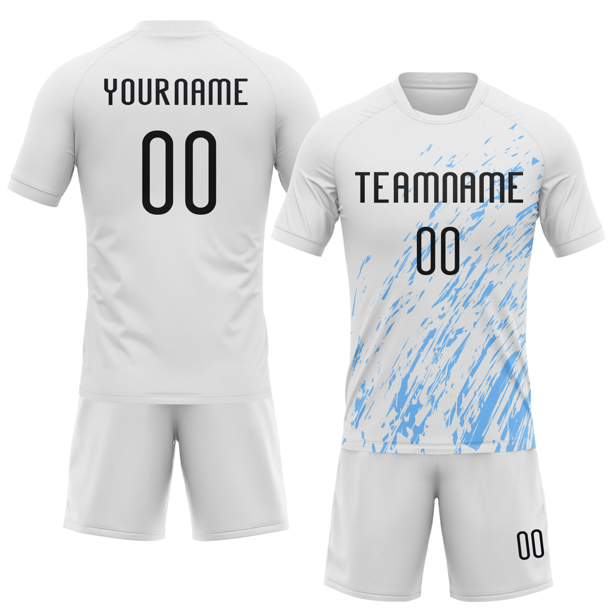 Custom White Black-Light Blue Splash Sublimation Volleyball Uniform ...