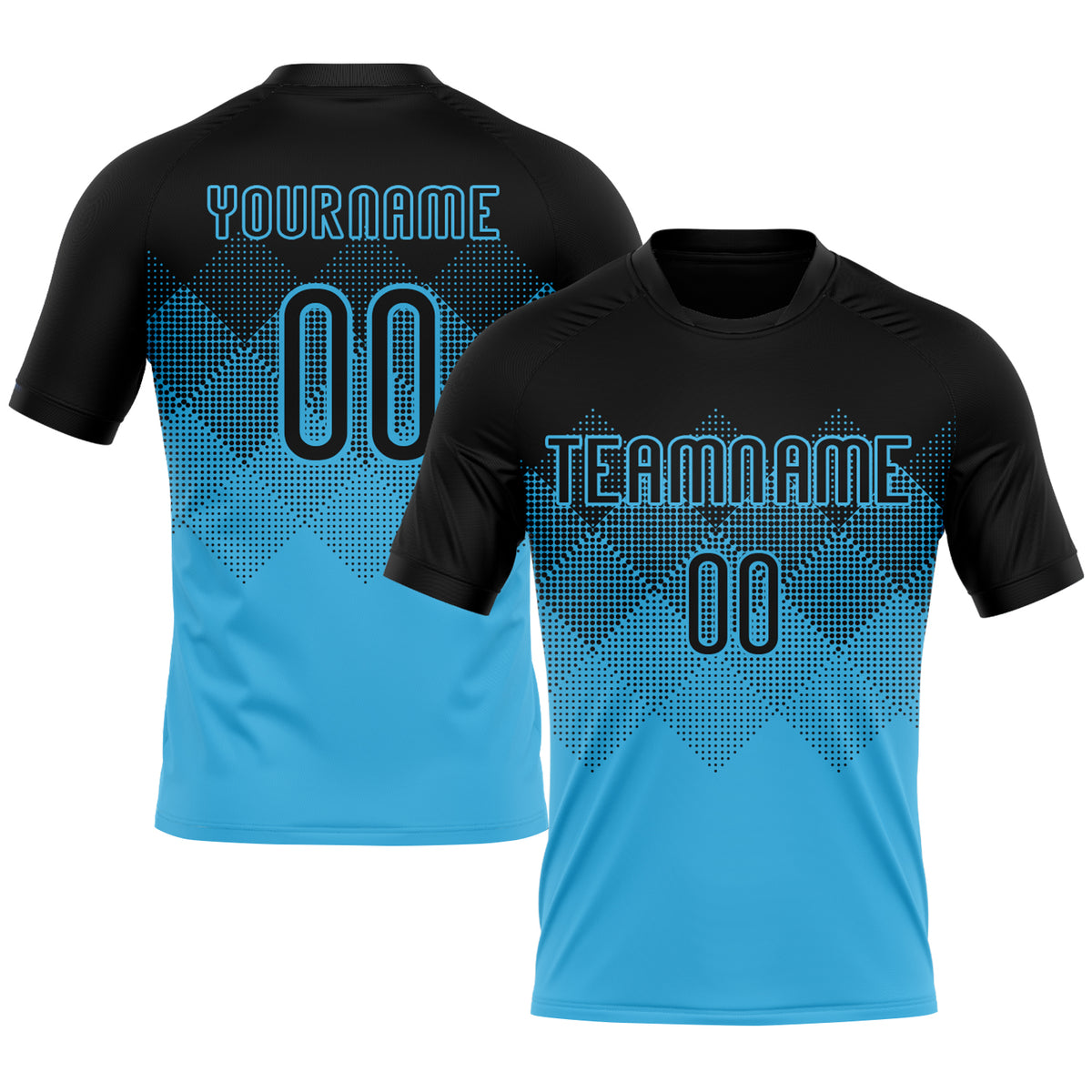 Custom Sky Blue Black Geometric Shape Sublimation Volleyball Uniform ...