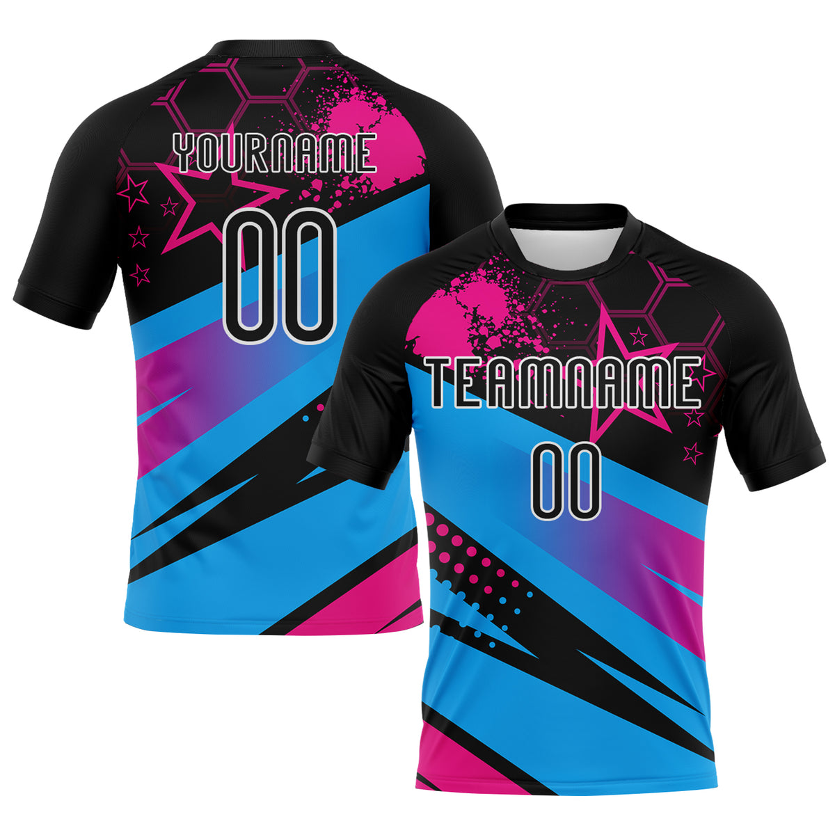 Custom Black Sky Blue-Pink Geometric Shape And Splash Sublimation ...