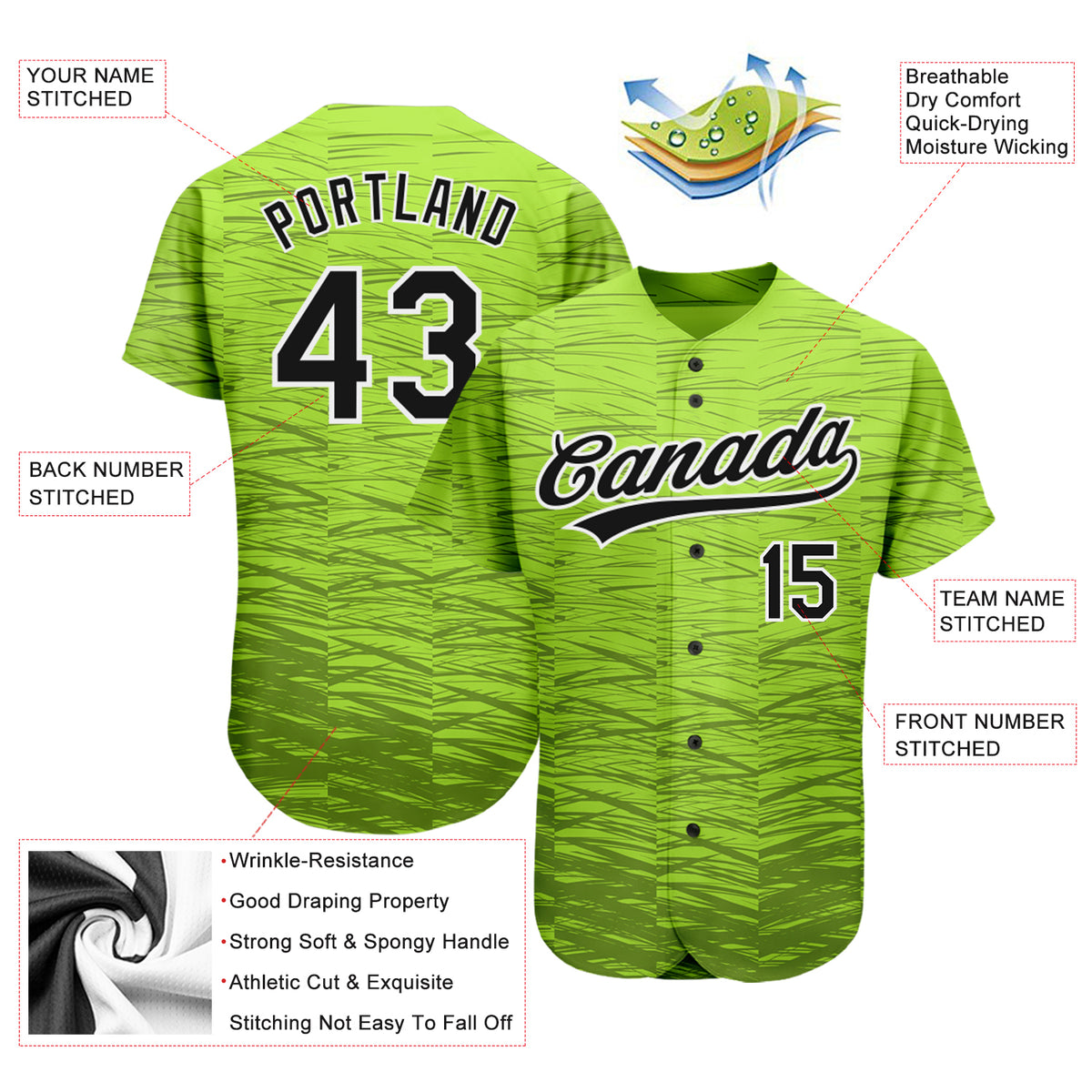 Custom Neon Green Black-White 3D Pattern Design Authentic Baseball ...