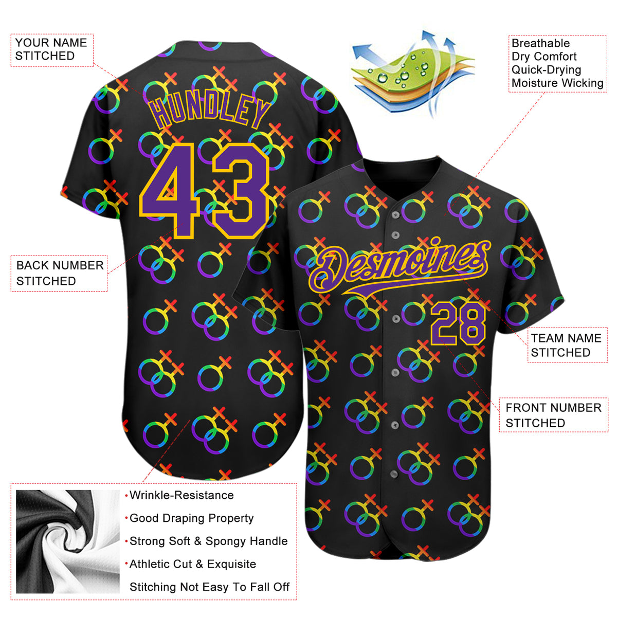 Custom Rainbow For Pride Month Love Is Love LGBT 3D Authentic Baseball ...