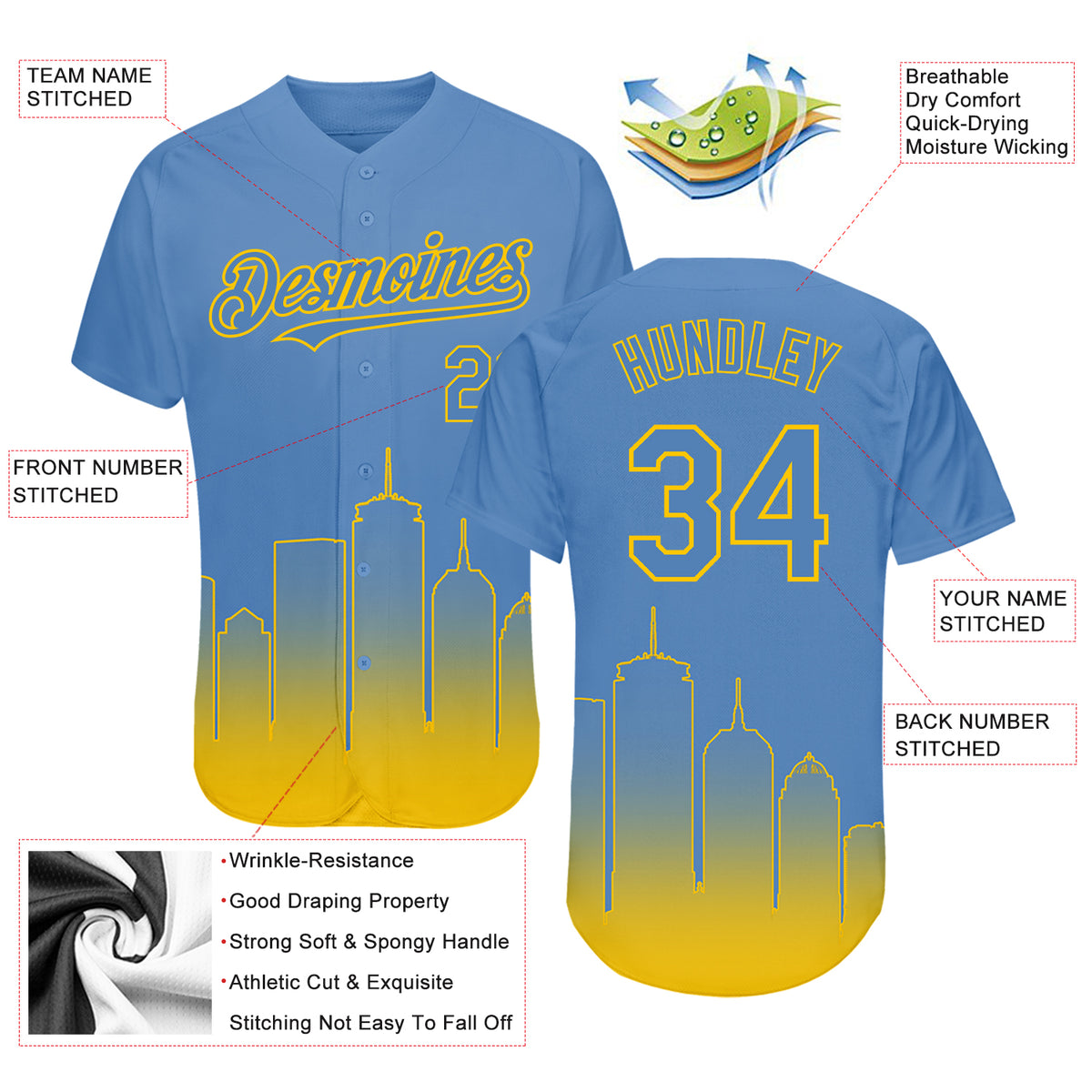 Custom Light Blue Yellow 3D Boston City Edition Fade Fashion Authentic ...