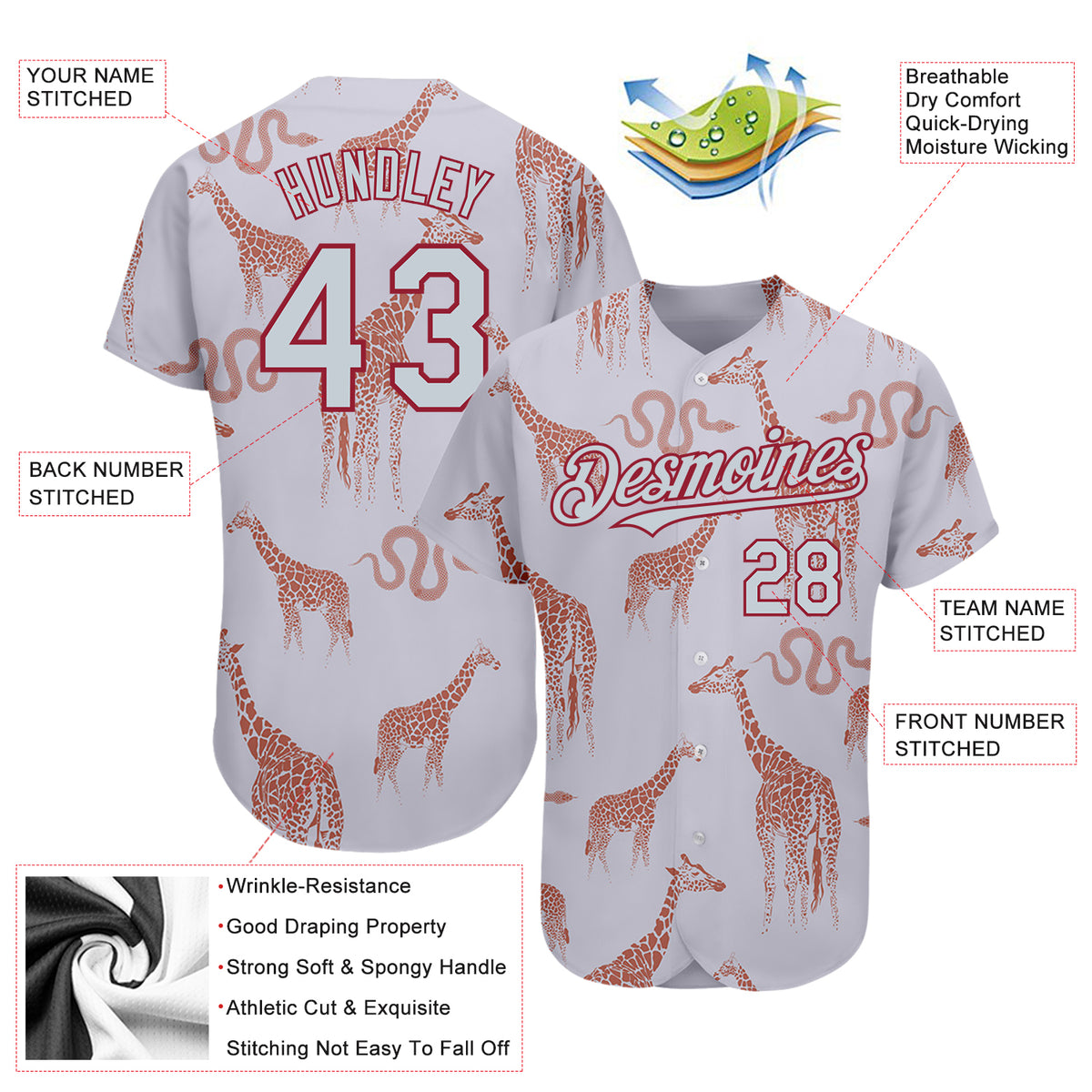 Custom Gray Silver-Cardinal 3D Pattern Design Giraffe And Snake Authen ...