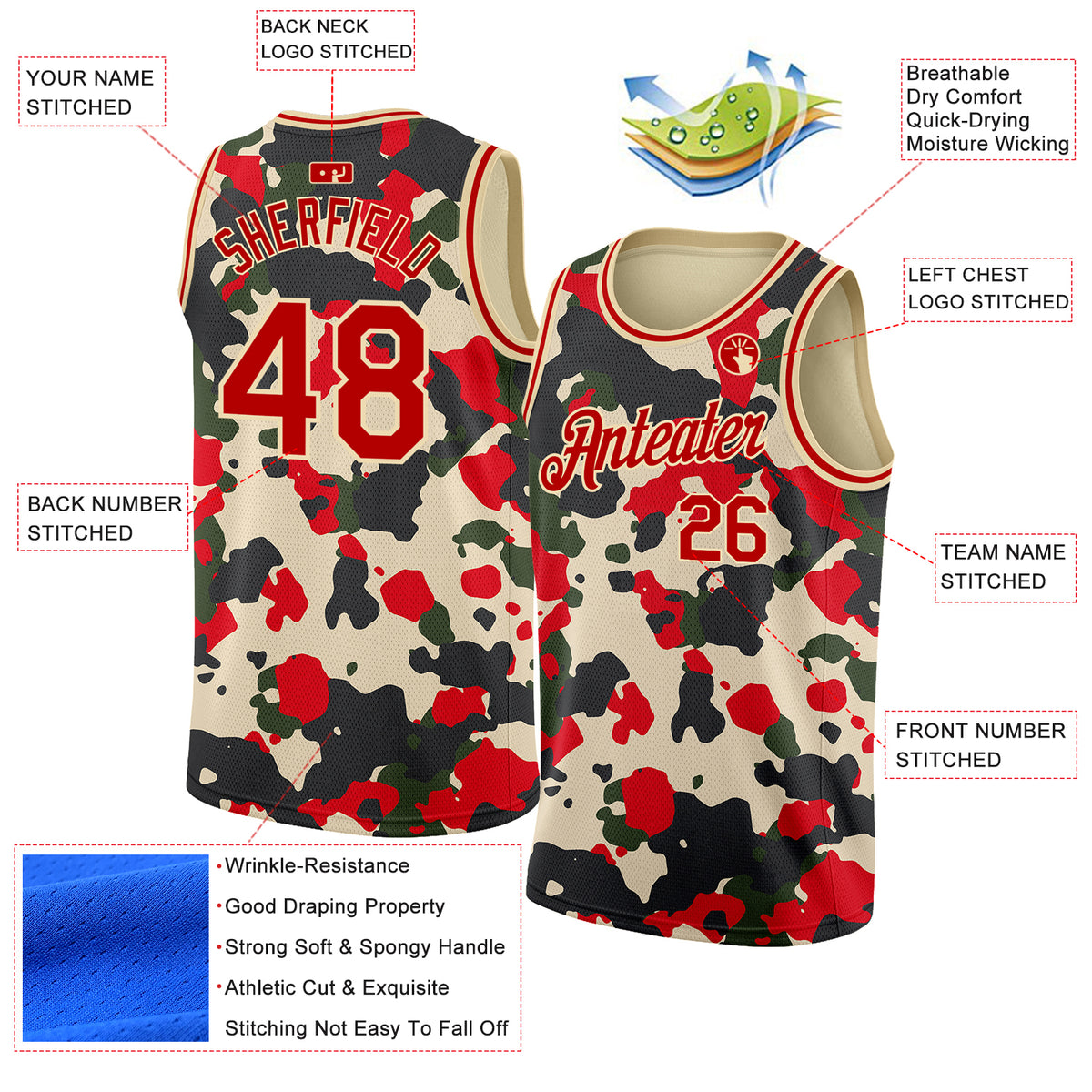 Custom Camo Red-Cream 3D Authentic Salute To Service Basketball Jersey ...
