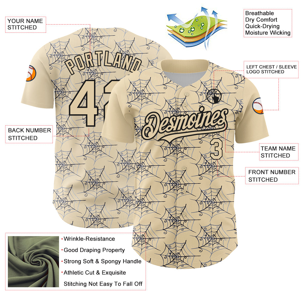 Custom Cream Black 3D Pattern Design Spider Web Authentic Baseball ...