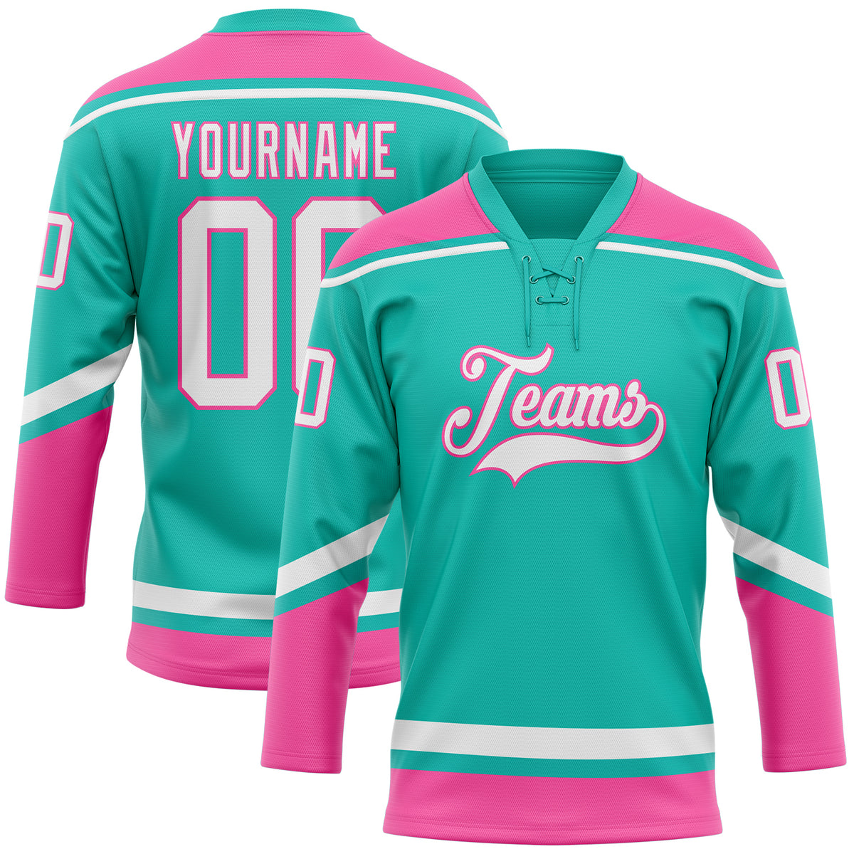 Custom Aqua White-Pink Hockey Lace Neck Jersey – Fiitg