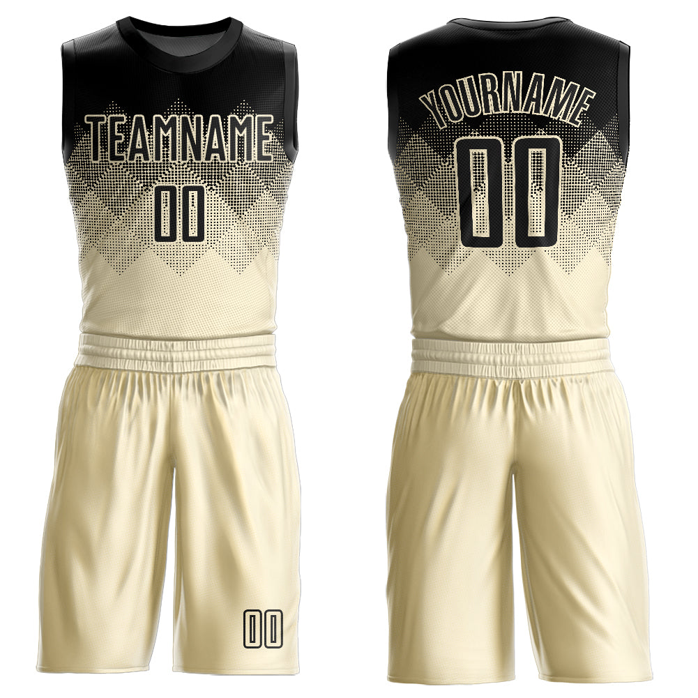Custom Cream Black Round Neck Sublimation Basketball Suit Jersey – Fiitg