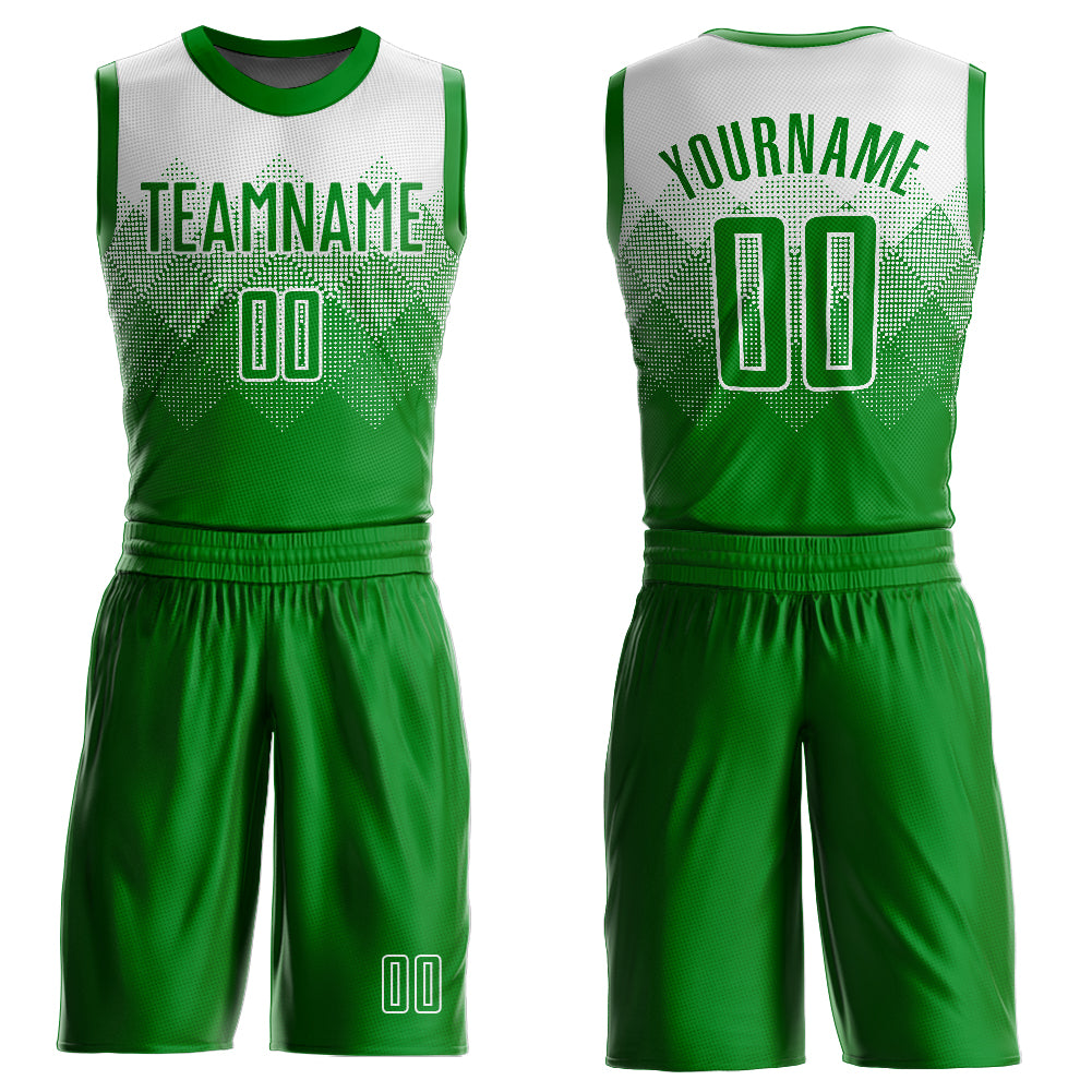 Custom White Grass Green Round Neck Sublimation Basketball Suit Jersey ...