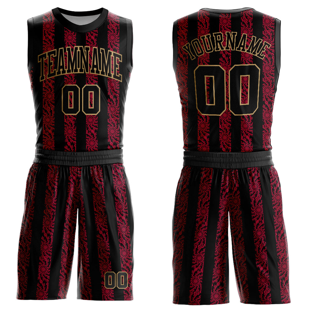 Custom Red Black-Old Gold Round Neck Sublimation Basketball Suit Jersey ...