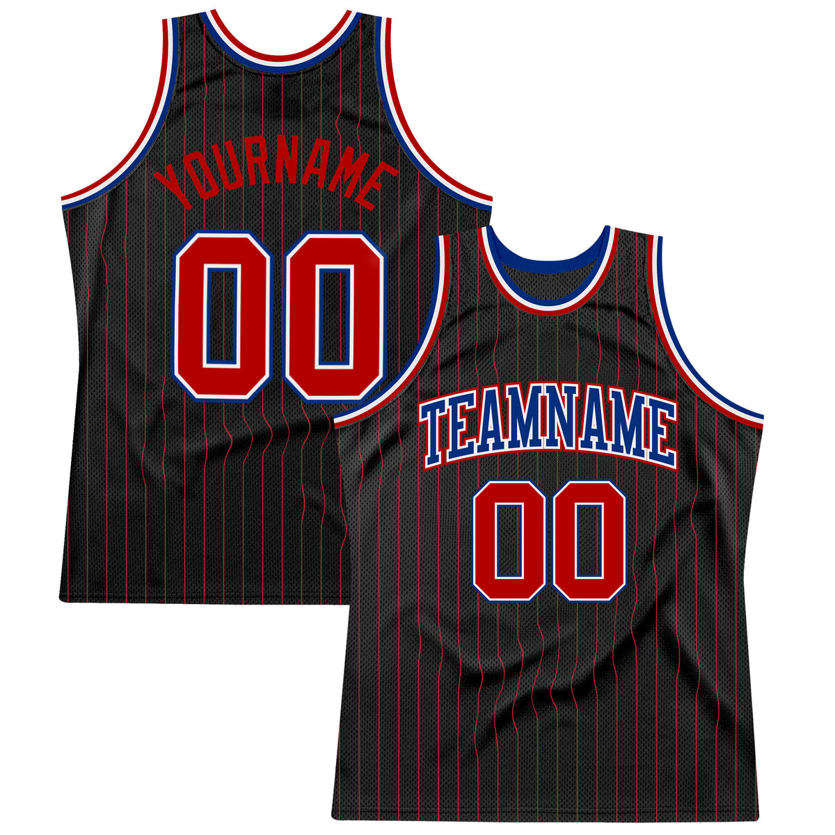 Custom Black Red Pinstripe Red-Royal Authentic Basketball Jersey Free ...