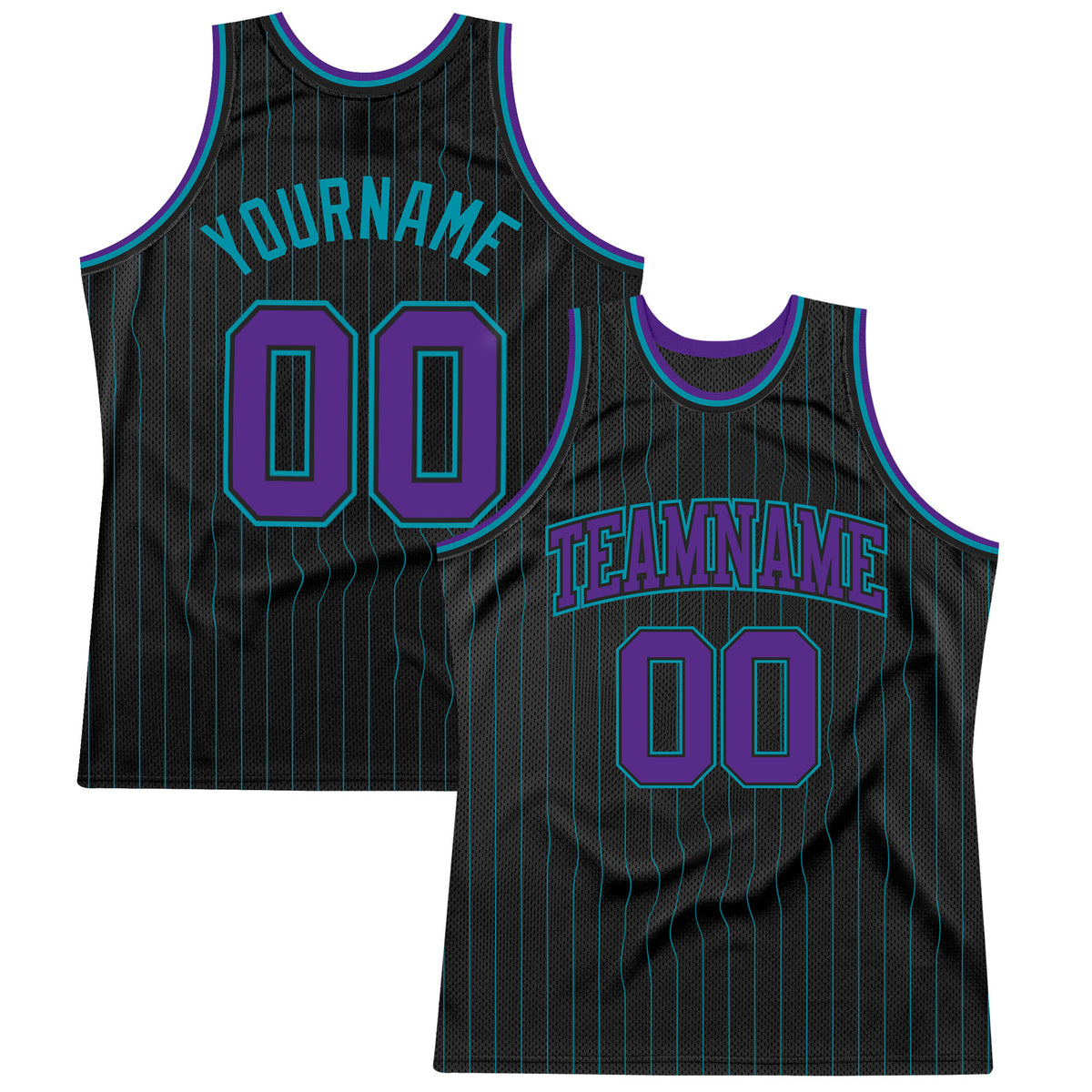 Custom Black Teal Pinstripe Purple-Teal Authentic Basketball Jersey ...