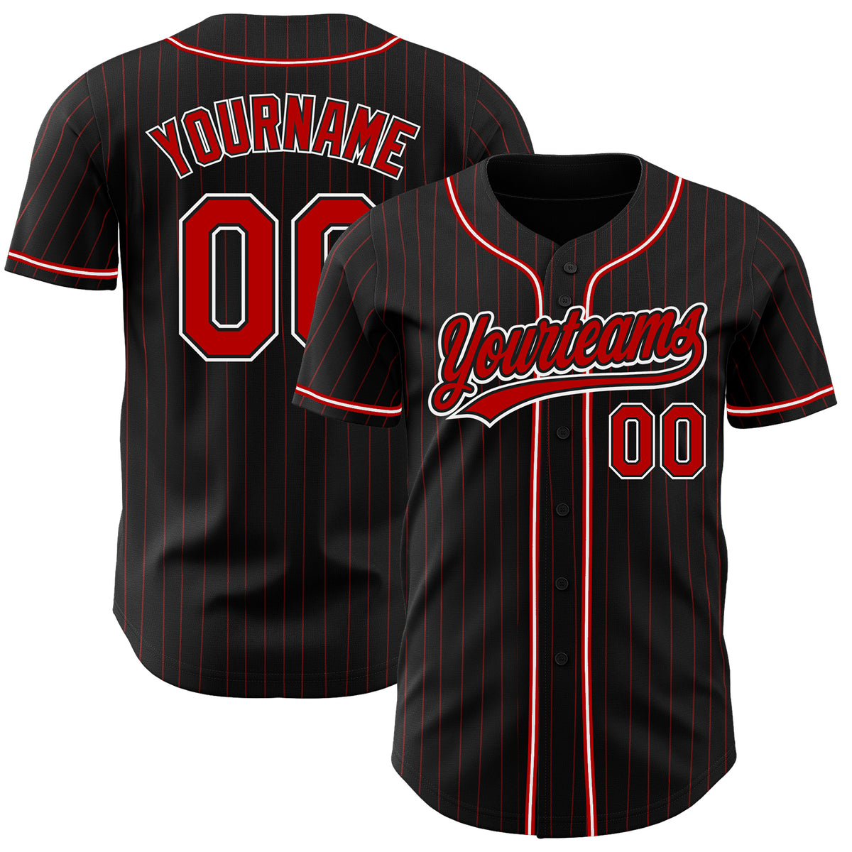Custom Black Red Pinstripe Red-White Authentic Baseball Jersey Free ...