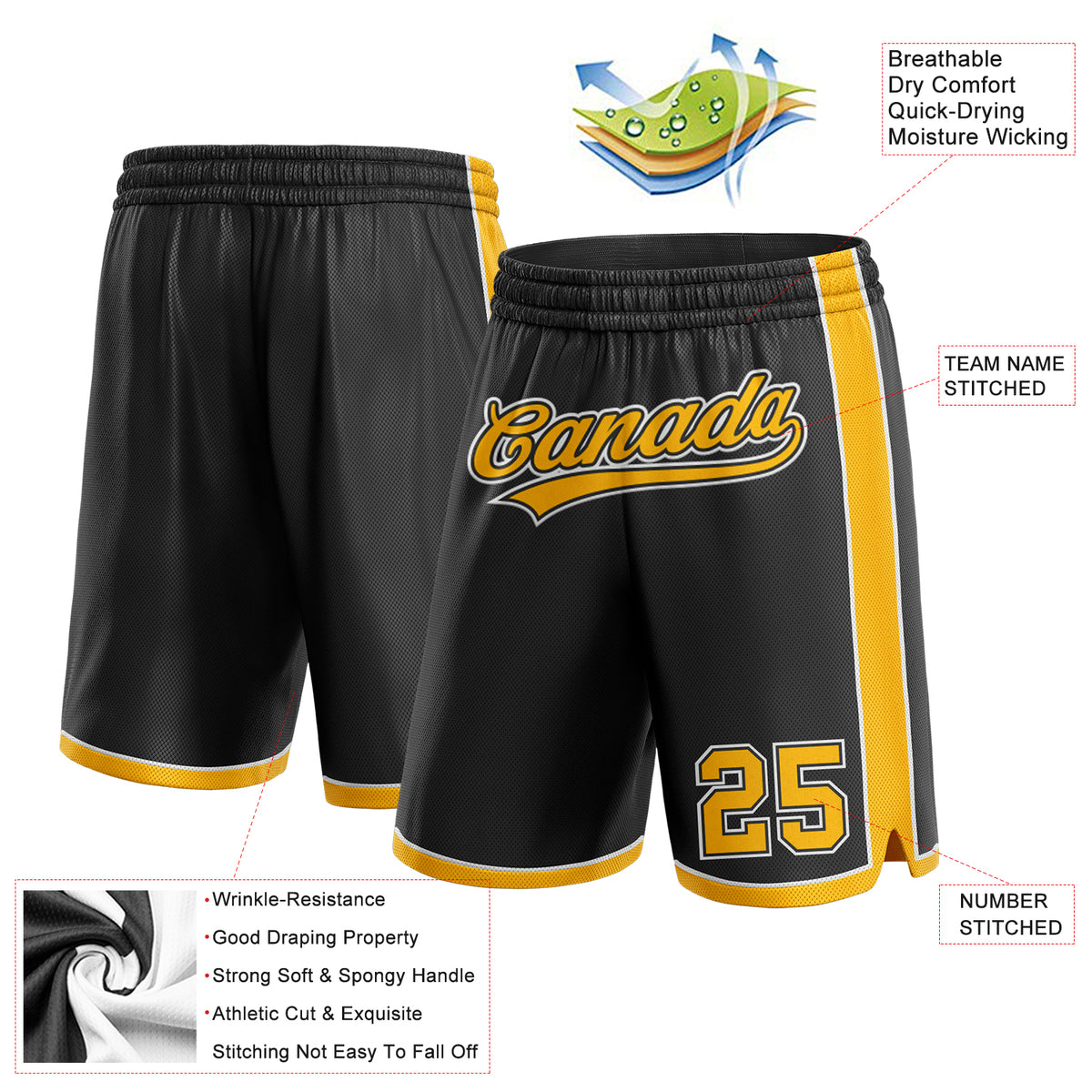 Custom Black Gold-White Authentic Basketball Shorts – Fiitg
