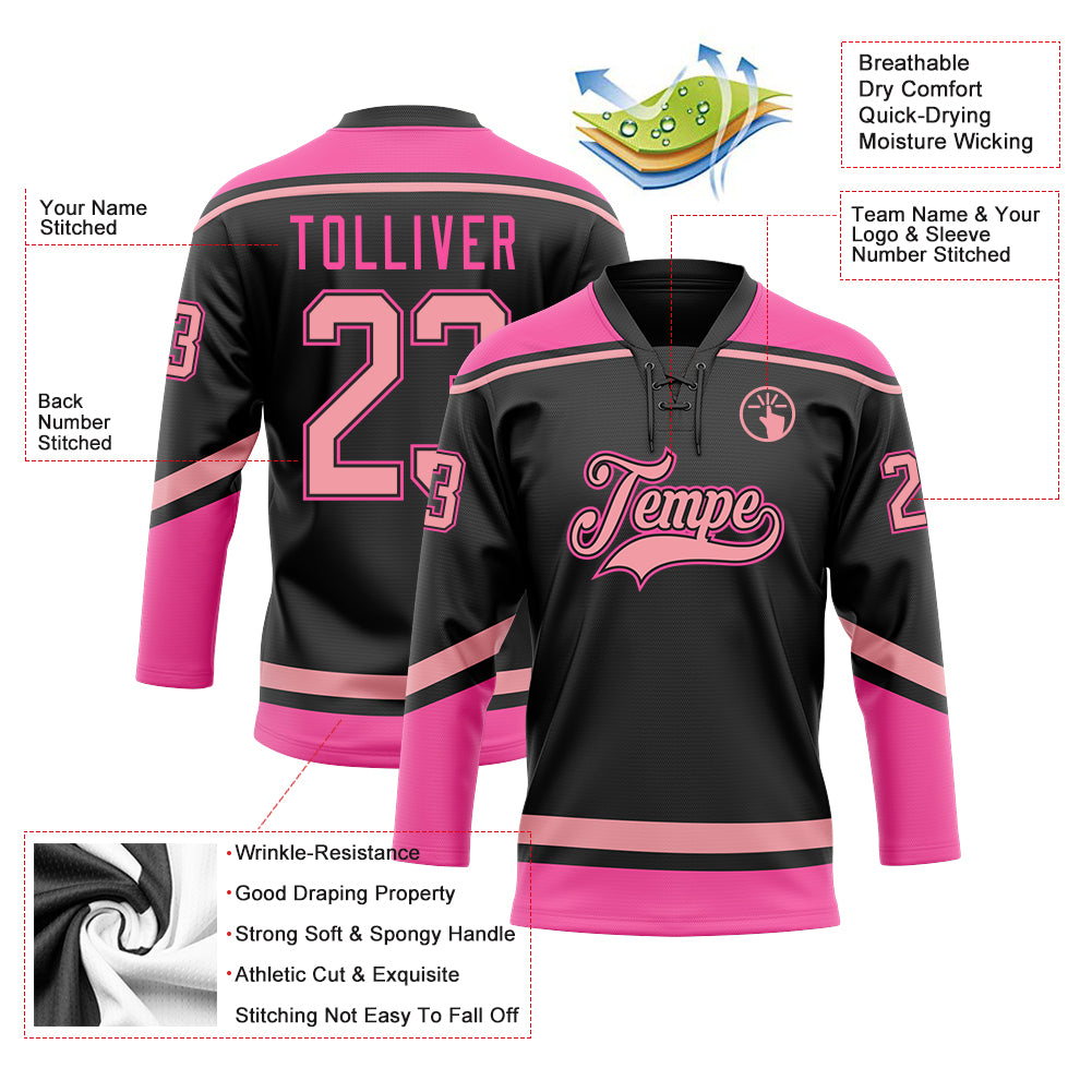 Custom Black Medium Pink-Pink Hockey Lace Neck Jersey – Fiitg