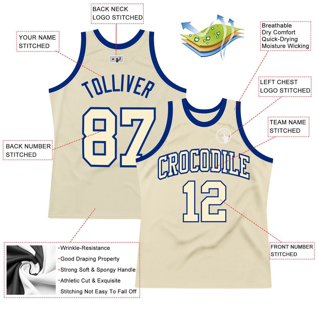 Custom Cream Cream-Royal Authentic Throwback Basketball Jersey Free ...