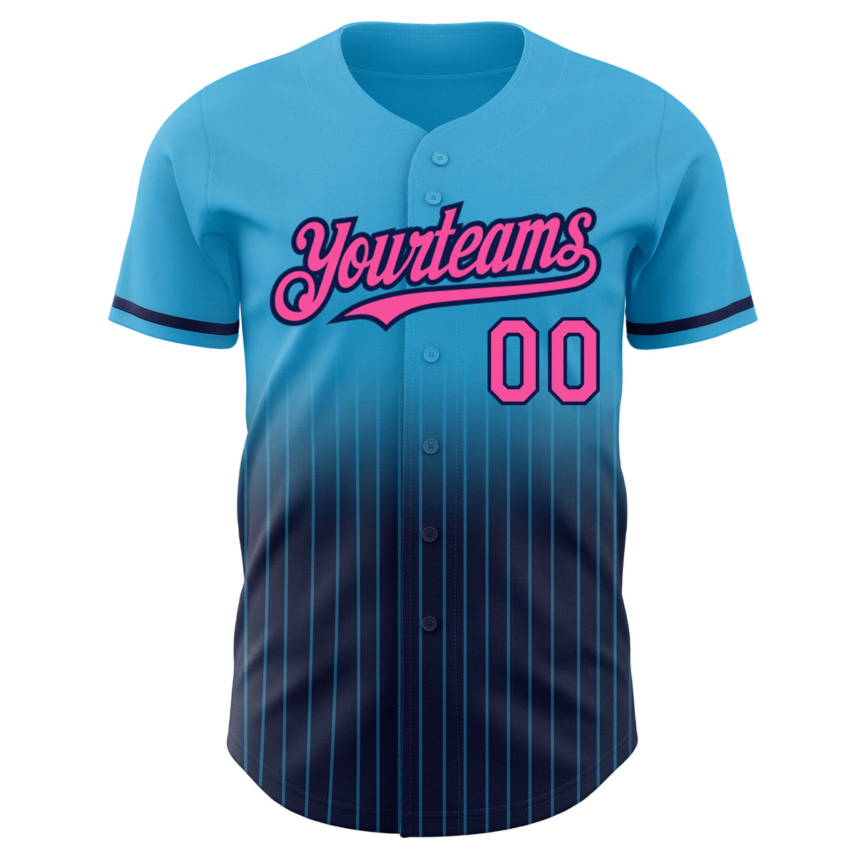 Custom Sky Blue Pinstripe Pink-Navy Authentic Fade Fashion Baseball ...