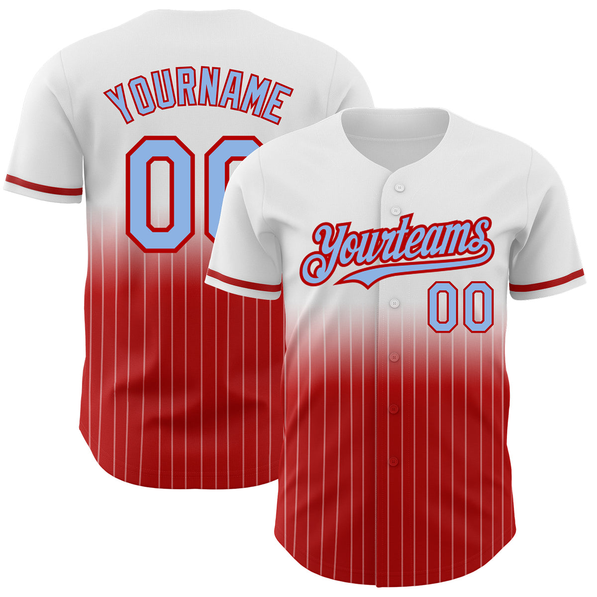 Custom White Pinstripe Light Blue-Red Authentic Fade Fashion Baseball ...