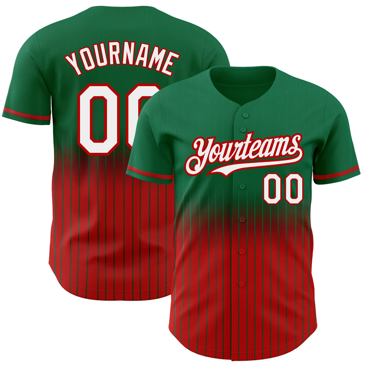 Custom Kelly Green Pinstripe White-Red Authentic Fade Fashion Baseball ...