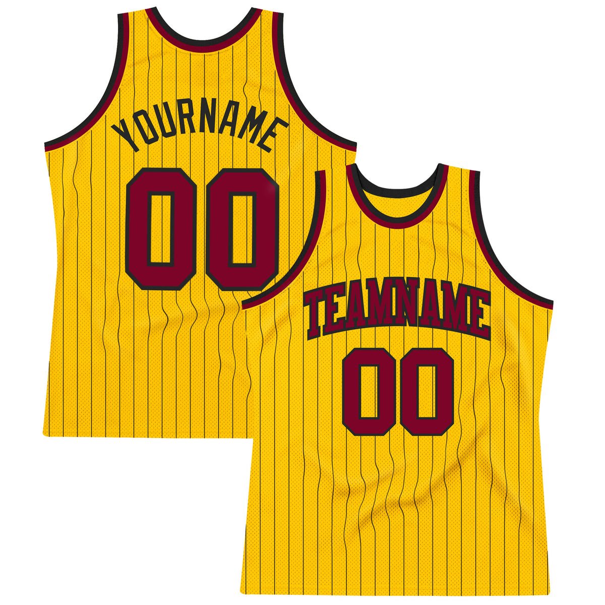 Custom Gold Black Pinstripe Maroon Authentic Basketball Jersey Free ...