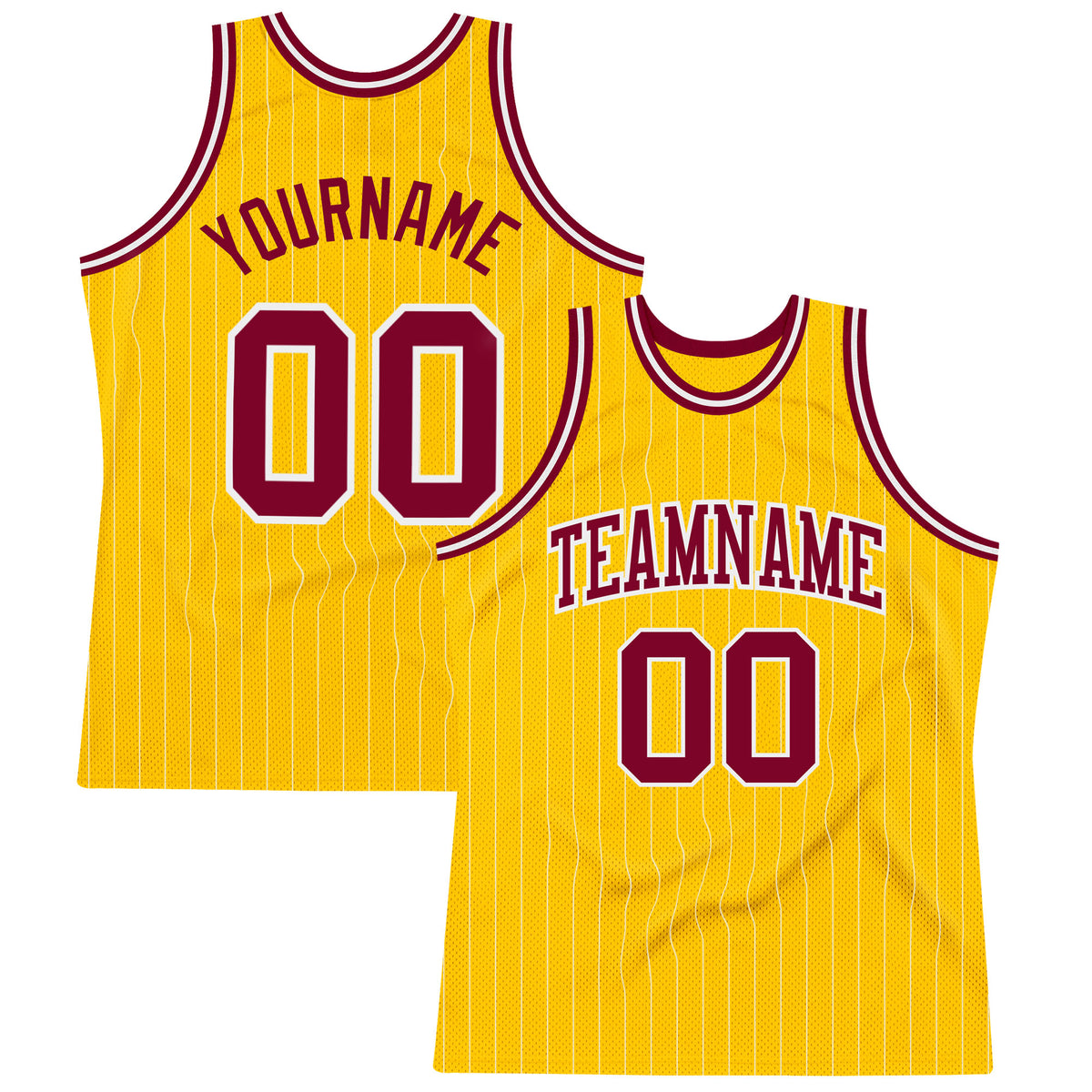 Custom Gold White Pinstripe Maroon Authentic Basketball Jersey Free ...