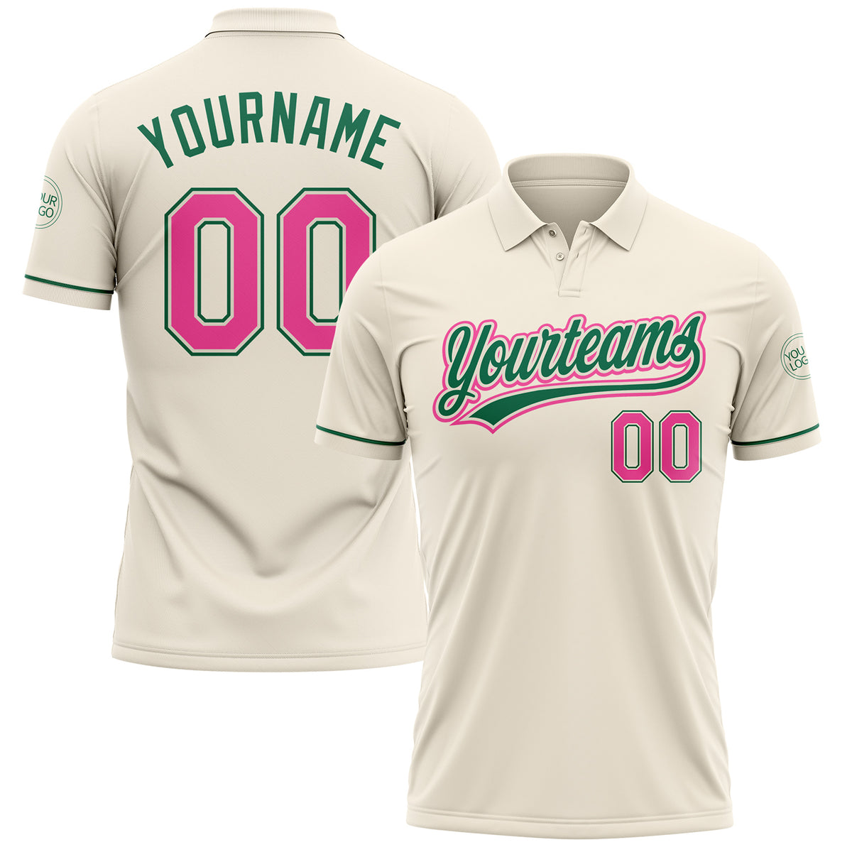 Custom Cream Pink-Kelly Green Performance Vapor Golf Polo Shirt Free ...