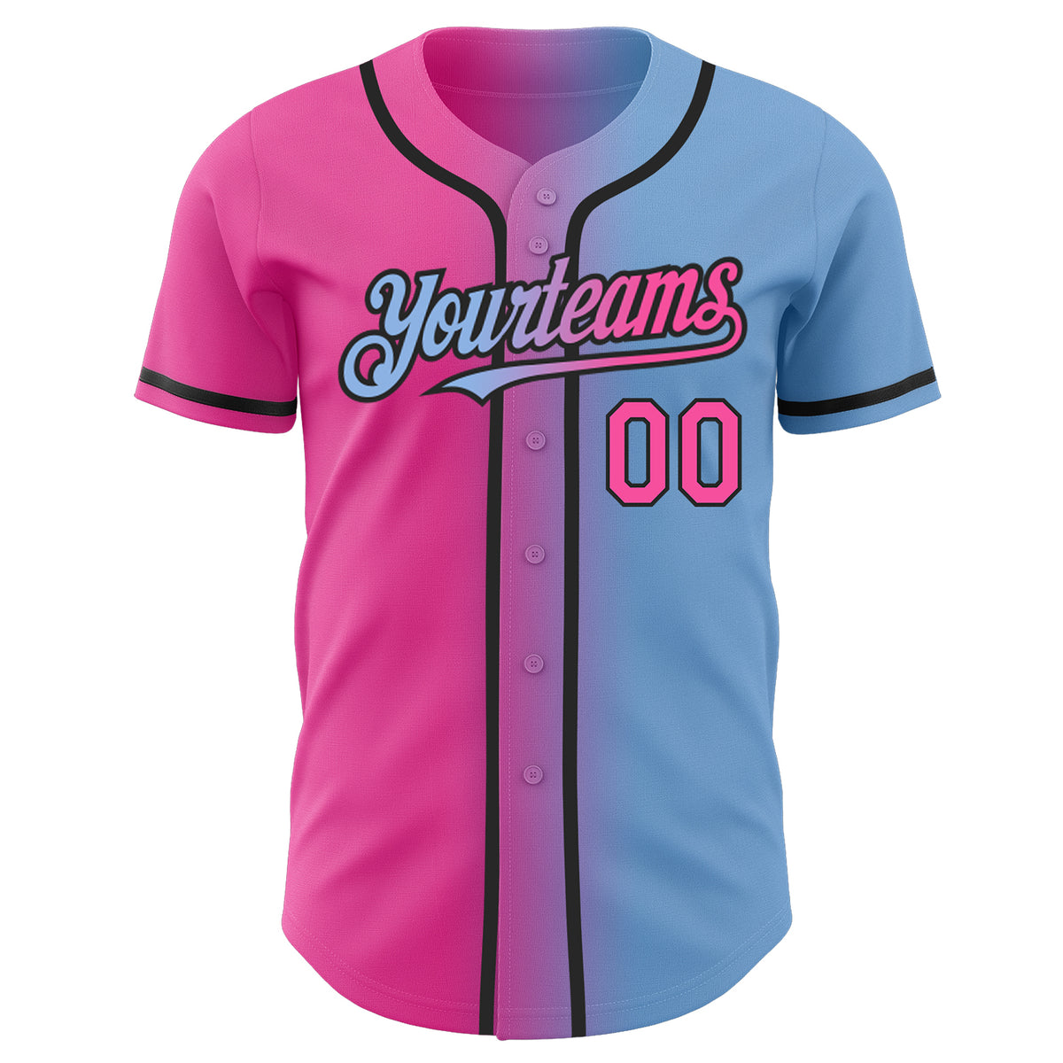Custom Light Blue Pink-Black Authentic Gradient Fashion Baseball Jerse ...