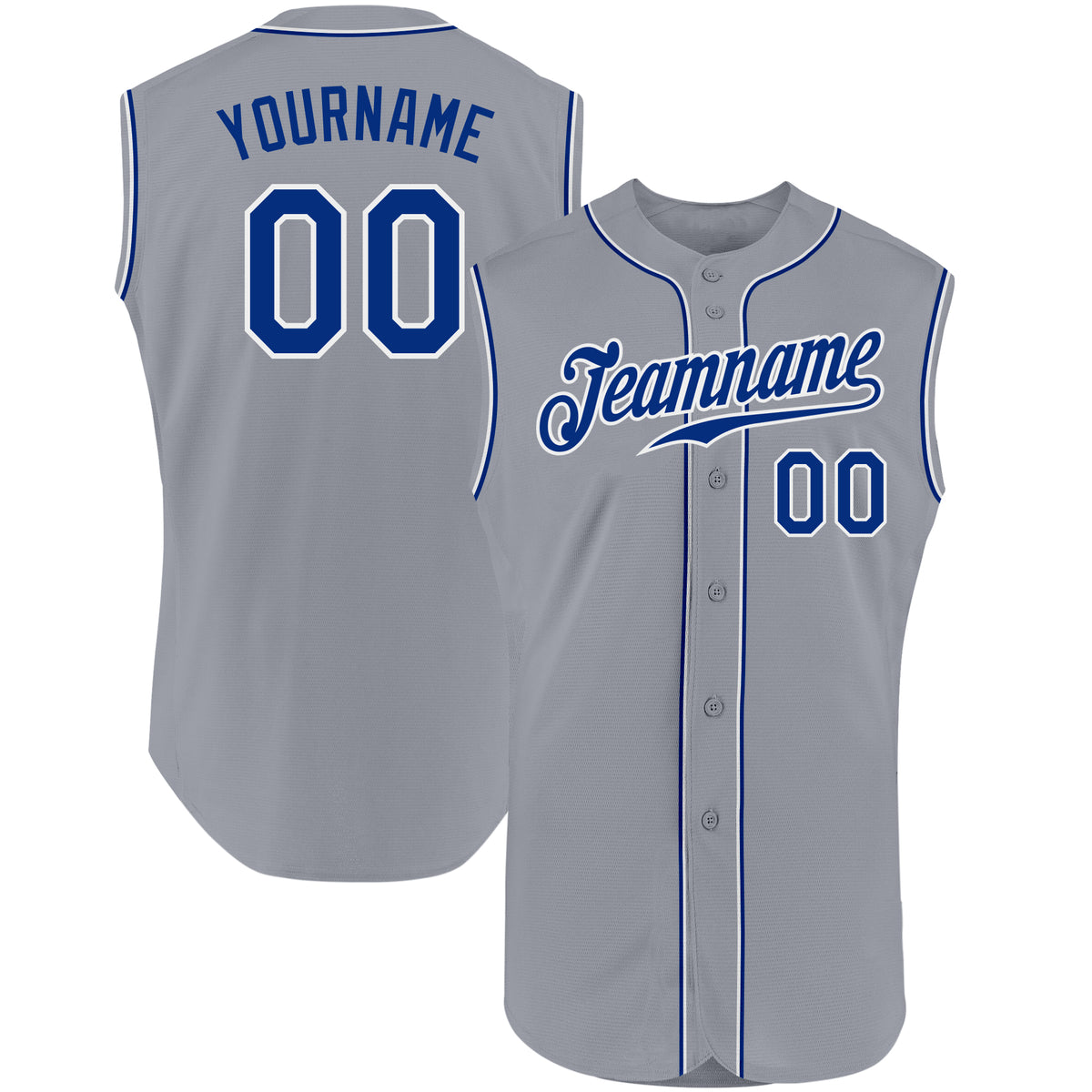 Custom Gray Royal-White Authentic Sleeveless Baseball Jersey Free ...