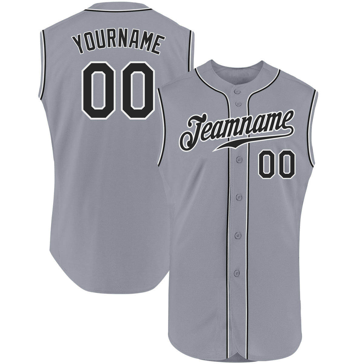 Custom Gray Black-White Authentic Sleeveless Baseball Jersey Free ...