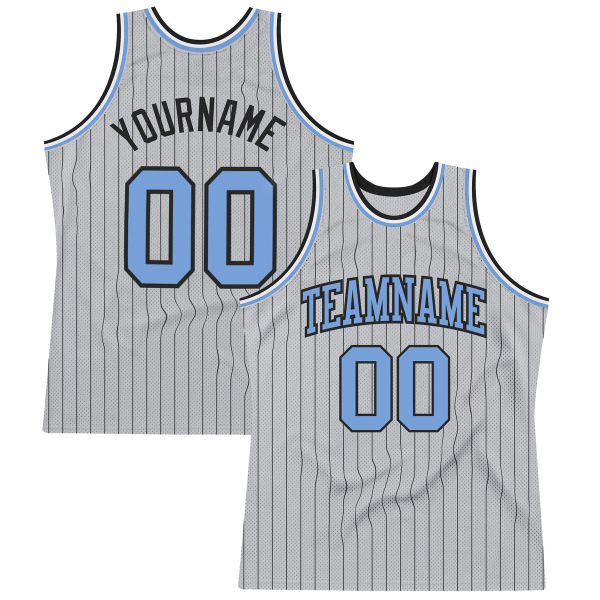 Custom Gray Black Pinstripe Light Blue Authentic Basketball Jersey Free ...