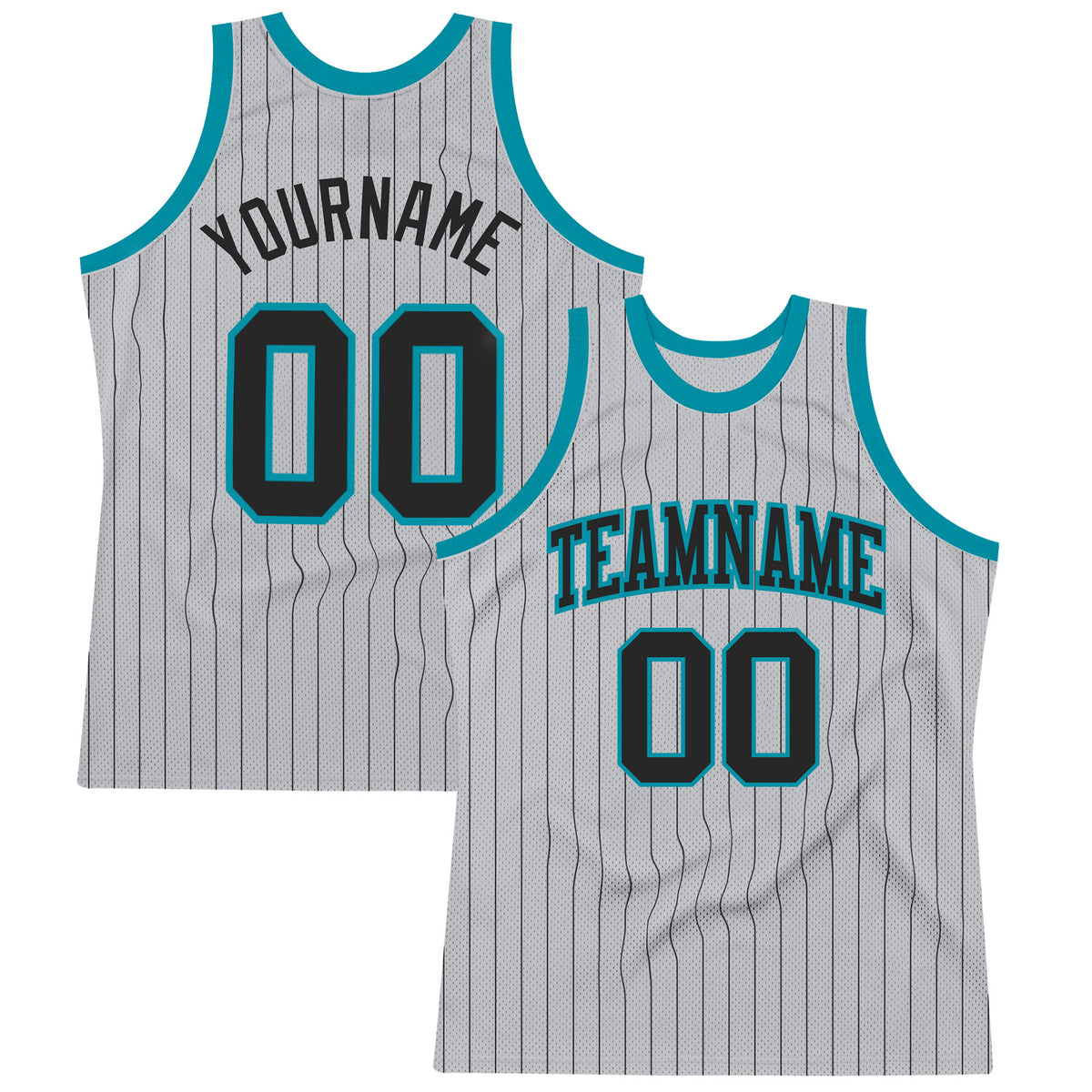 Custom Gray Black Pinstripe Black-Teal Authentic Basketball Jersey Free ...