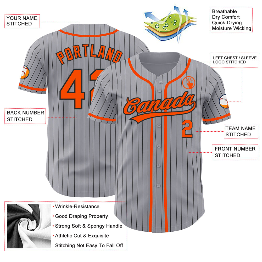 Custom Gray Black Pinstripe Orange Authentic Baseball Jersey – Fiitg