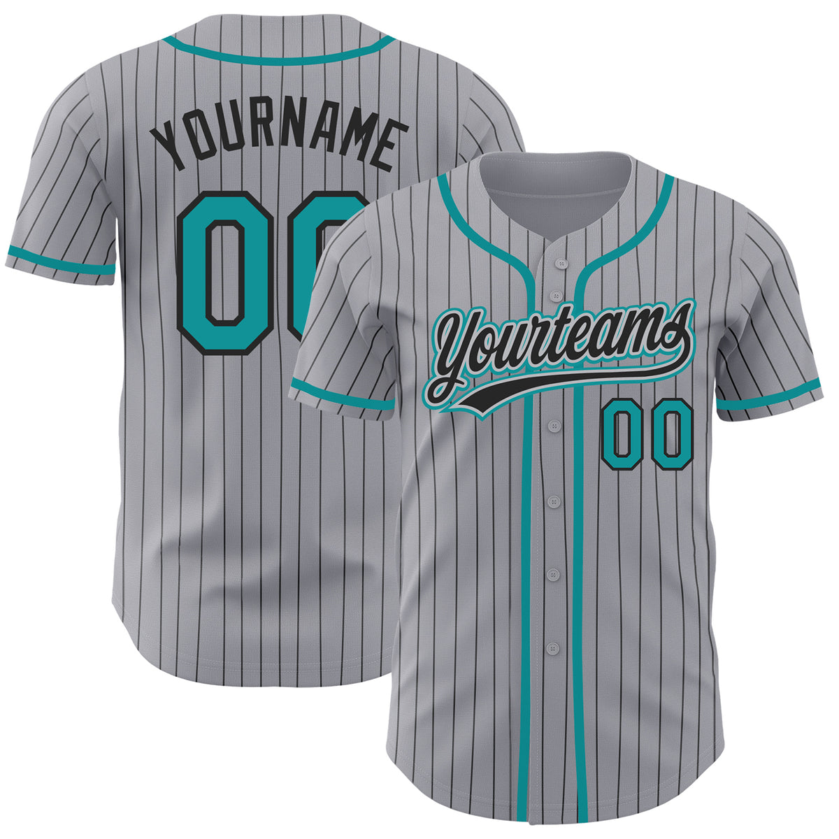 Custom Gray Black Pinstripe Teal Authentic Baseball Jersey – Fiitg