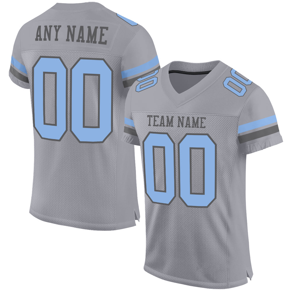 Custom Gray Light Blue-Steel Gray Mesh Authentic Football Jersey – Fiitg