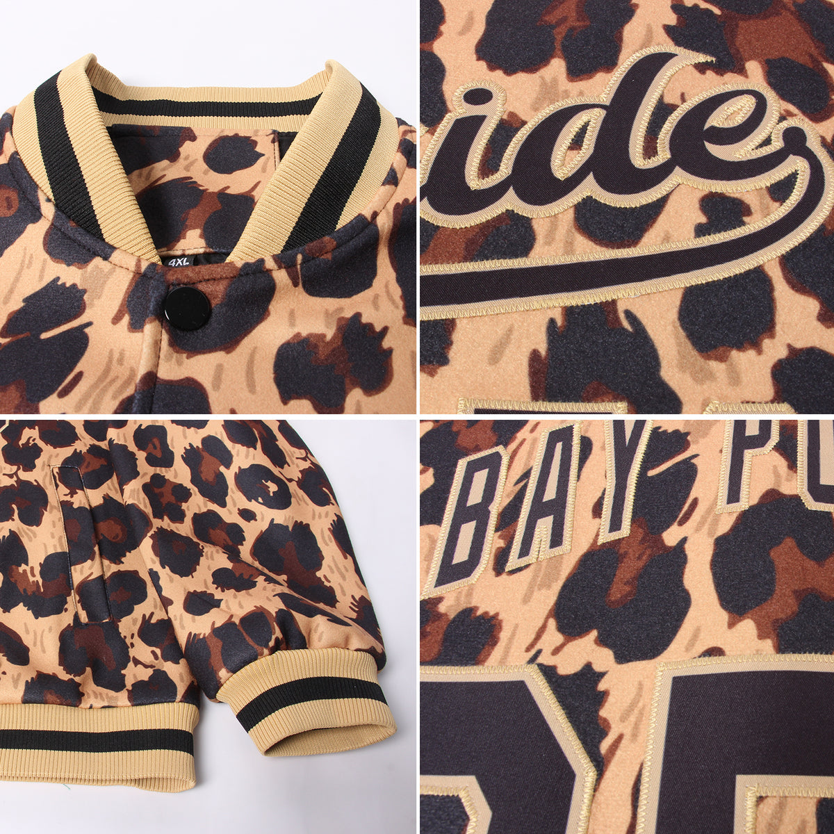 Custom Brown Black-Old Gold Leopard 3D Pattern Design Bomber Full-Snap ...