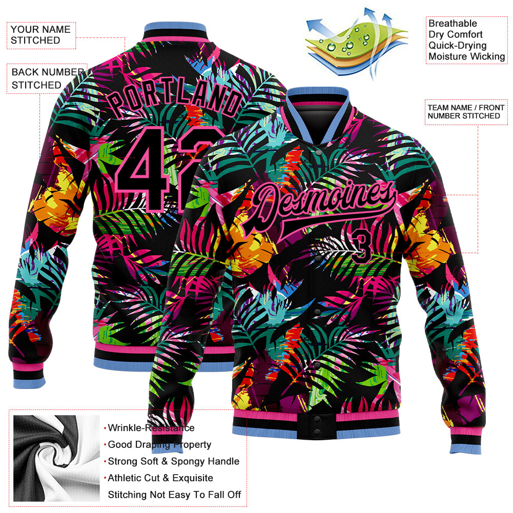 Custom Black Black Pink-Light Blue Hawaii Palm Trees 3D Pattern Design ...