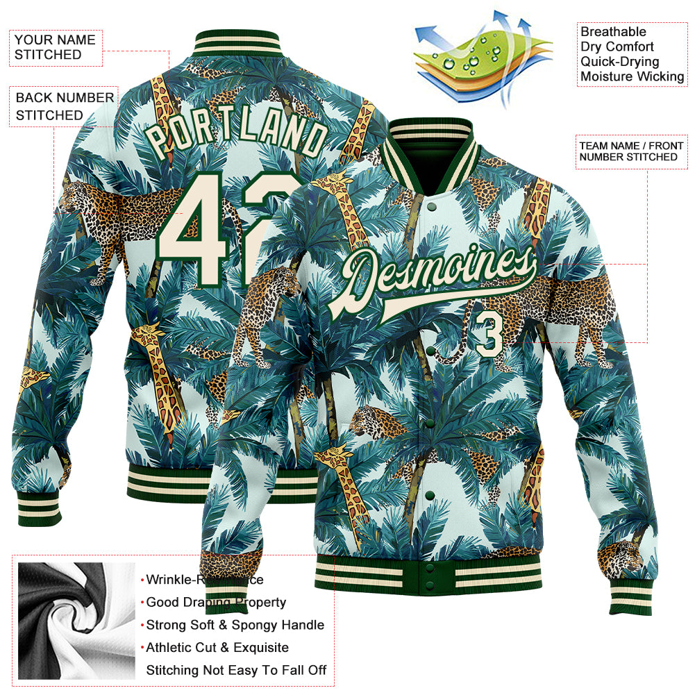 Custom Green Cream Tropical Tiger And Giraffe With Palms 3D Pattern ...
