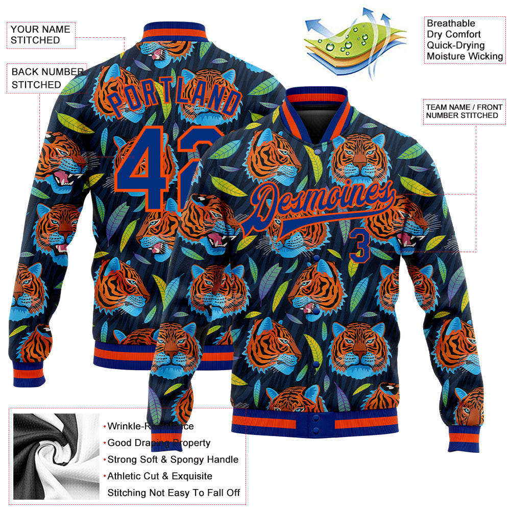 Custom Royal Royal-Orange Red Tiger Head In Colorful Jungle 3D Pattern ...