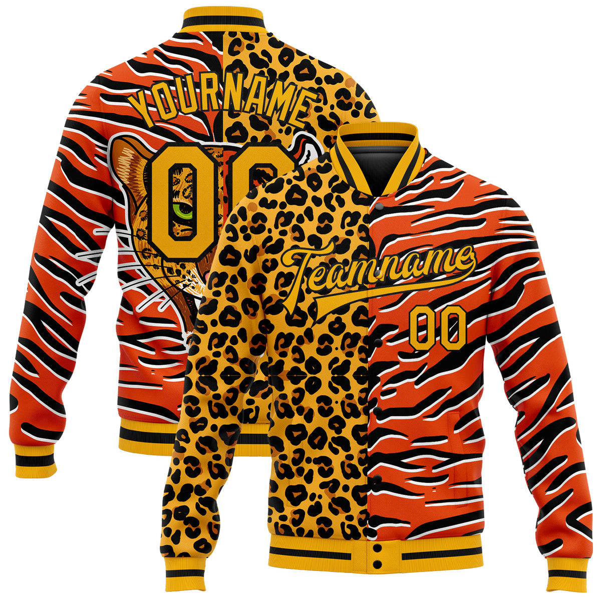 Custom Orange Gold-Black Tiger And Leopard Print 3D Pattern Design ...