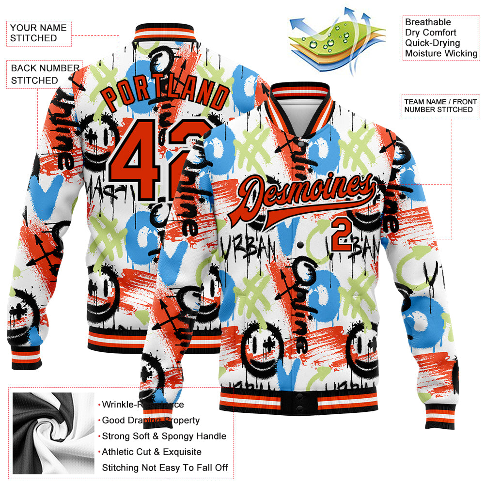Custom Graffiti Pattern Orange-Black Abstract Grunge Art 3D Bomber Full ...