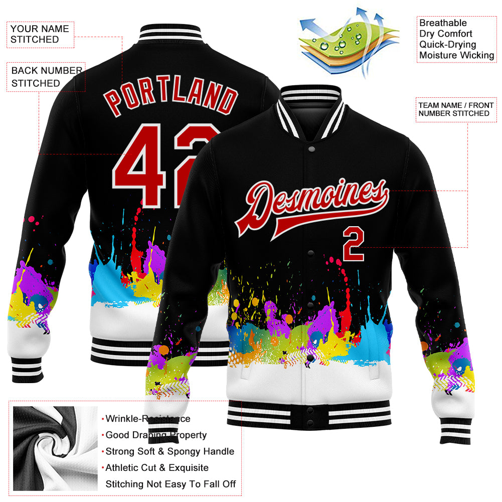 Custom Graffiti Pattern Red-White Splashes 3D Bomber Full-Snap Varsity ...
