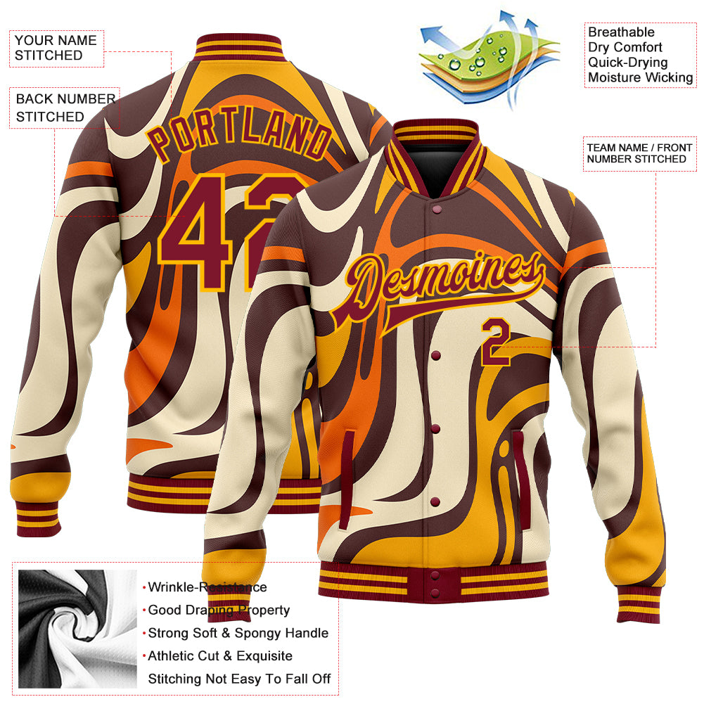 Custom Graffiti Pattern Crimson-Gold Groovy Psychedelic 3D Bomber Full ...