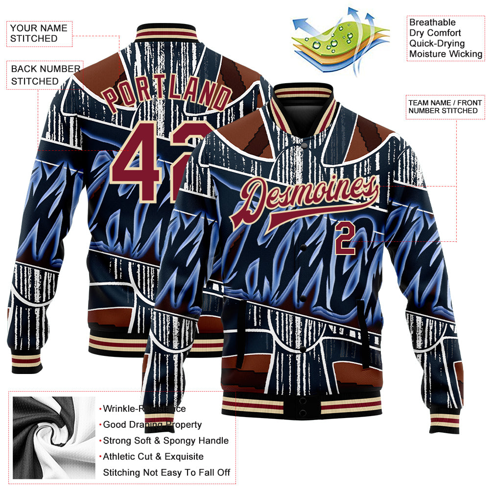 Custom Graffiti Pattern Crimson-City Cream Chrome Heart 3D Bomber Full ...