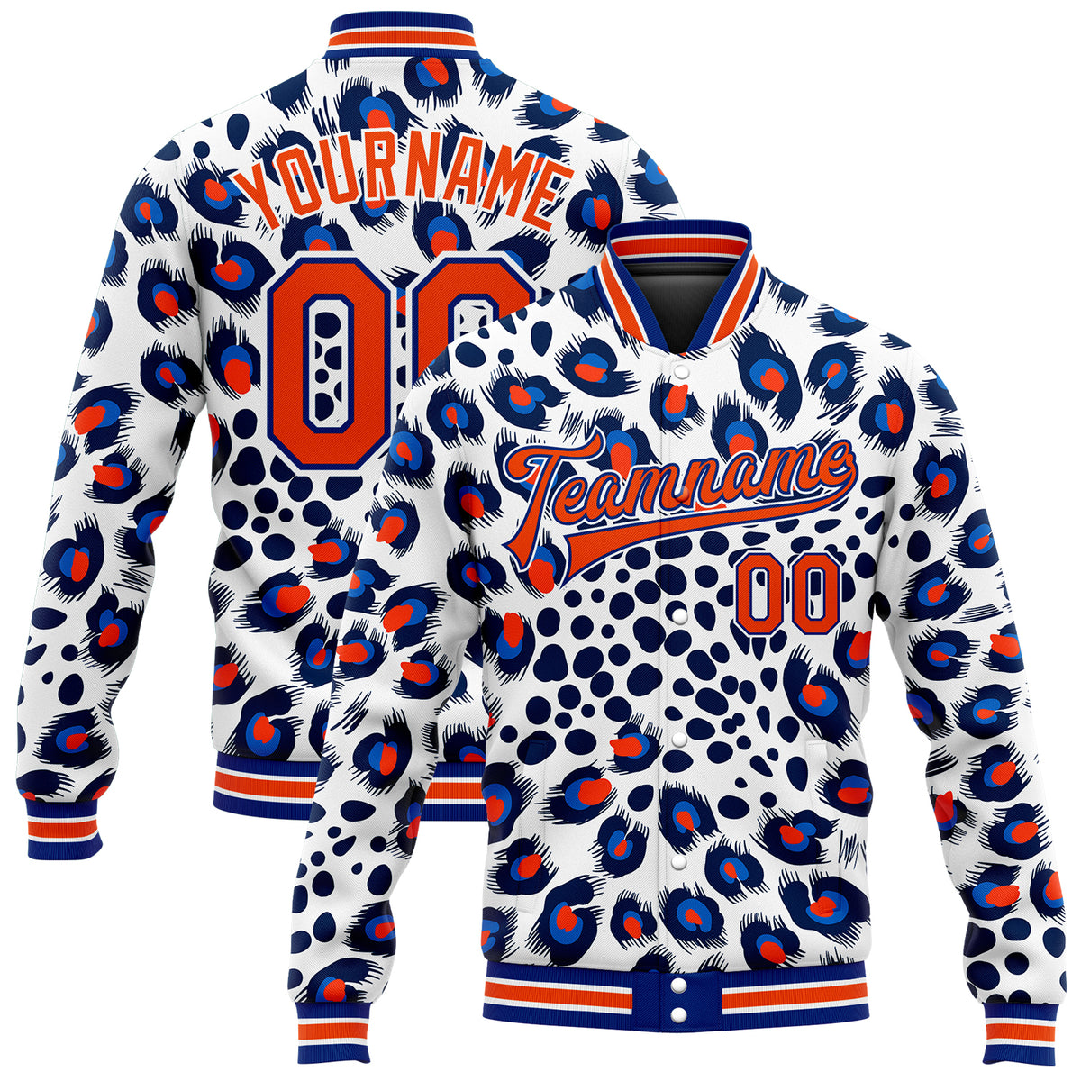 Custom White Orange-Royal Leopard Print 3D Pattern Design Bomber Full ...