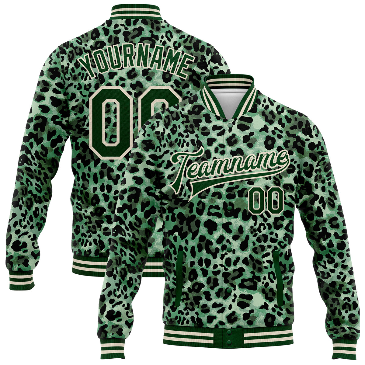 Custom Green City Cream Leopard Print 3D Pattern Design Bomber Full ...