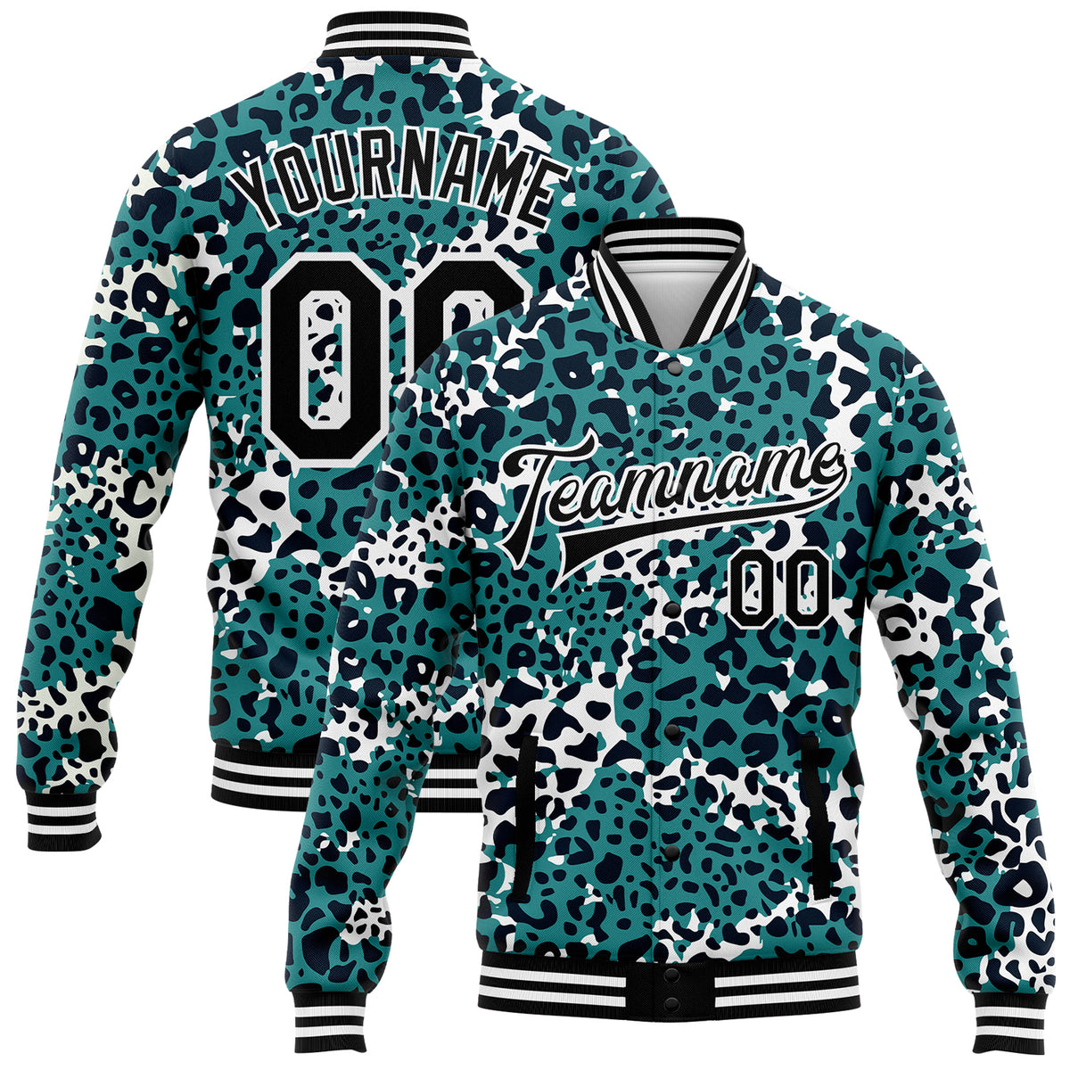 Custom Teal Black-White Leopard Print 3D Pattern Design Bomber Full ...