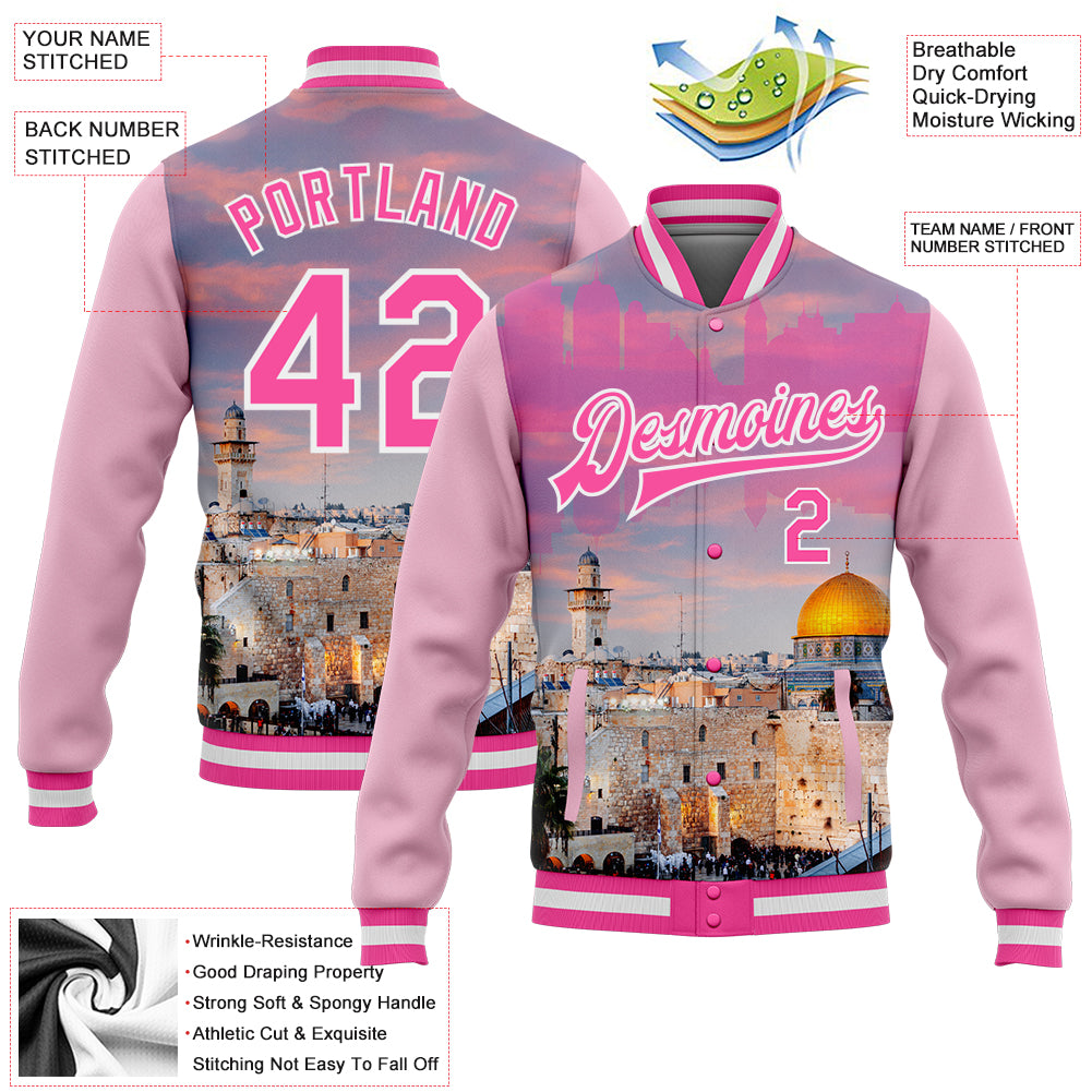 Custom Pink Light Pink-White The Dome Of The Rock Jerusalem Israel City ...
